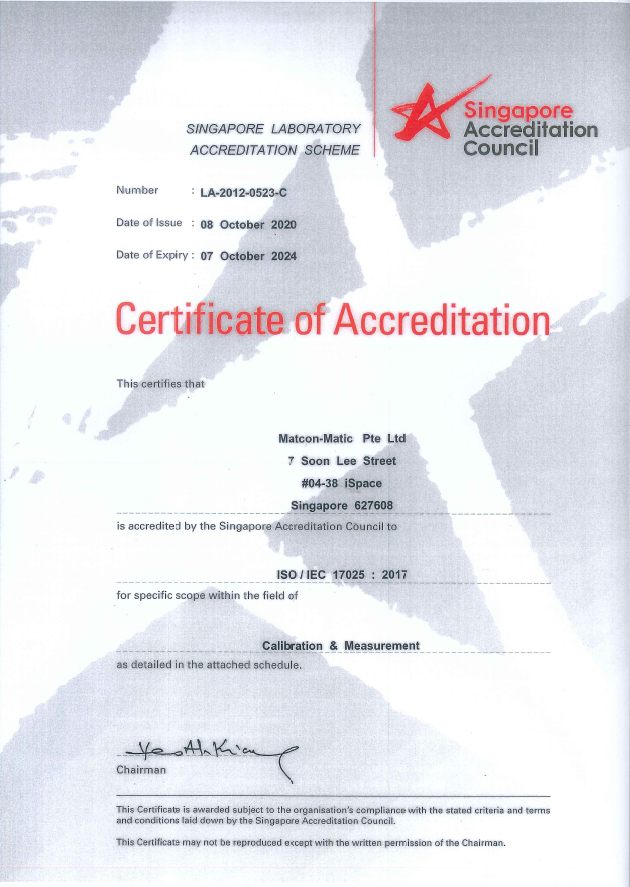 Singlas Calibration in Singapore - Matcon-Matic Pte Ltd